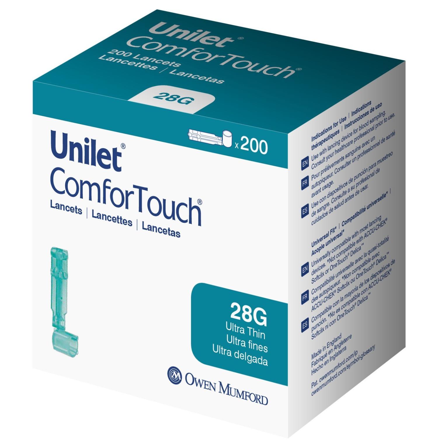 UNILET ComfortTouch Ultra Thin 28G Lancets 200 Count - Pack of 200 ...