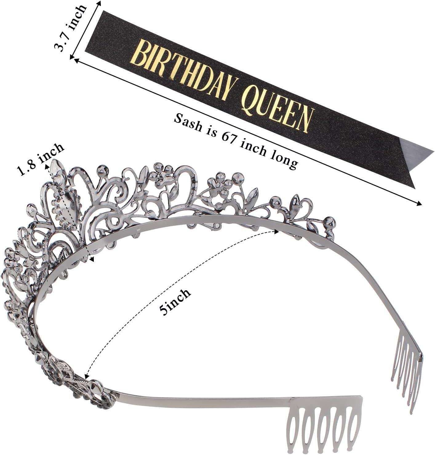 Didder Birthday Crown Crystal Tiara & Queen Sash Set - Black | Buy Now ...