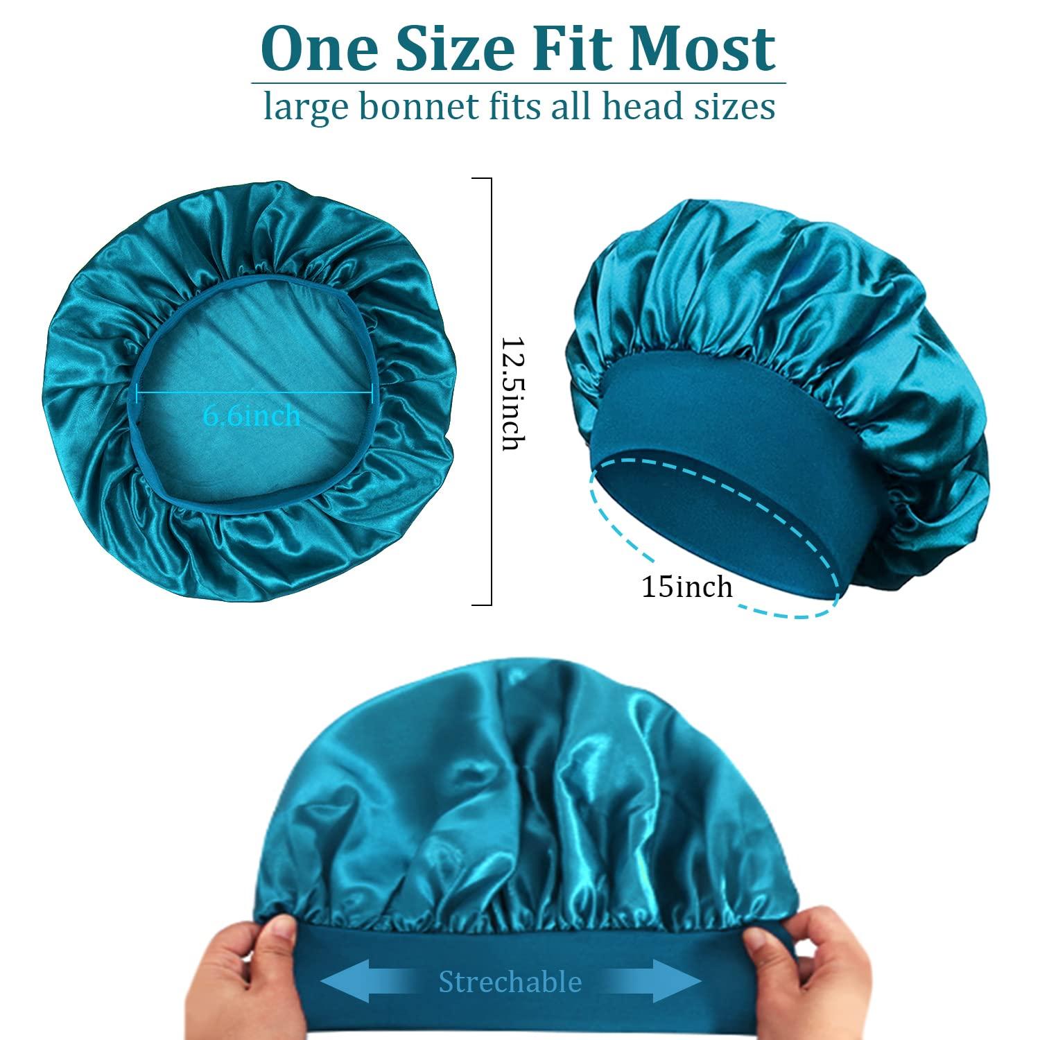 Satin Bonnets for Black Women - Set of 4 Silky Sleep Caps for Long Wavy ...