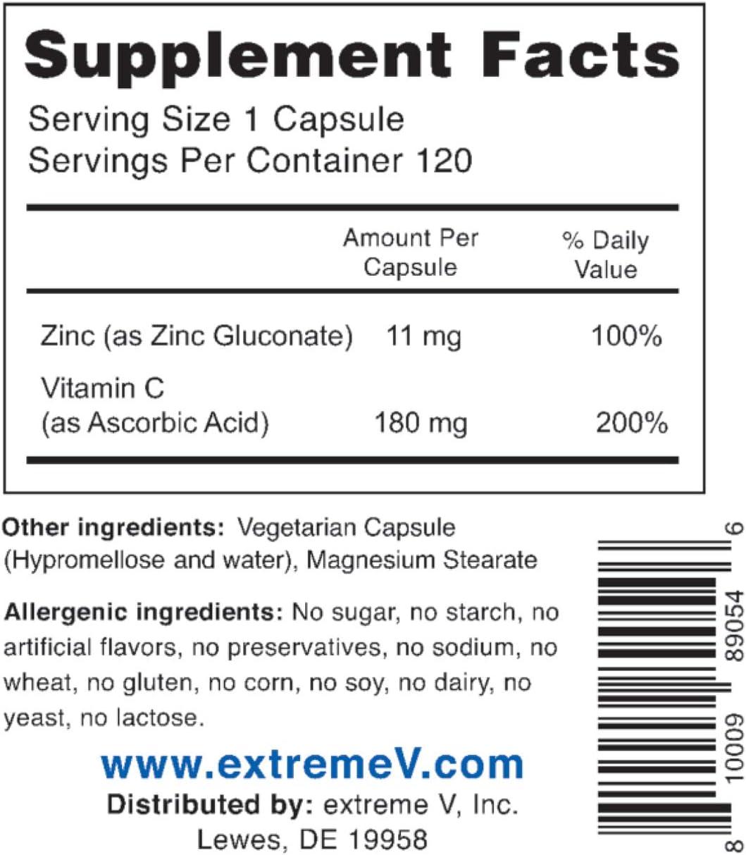 GluzinC 11MG Zinc + 180MG Vitamin C | 120 Vegetarian Capsules | Buy Now ...