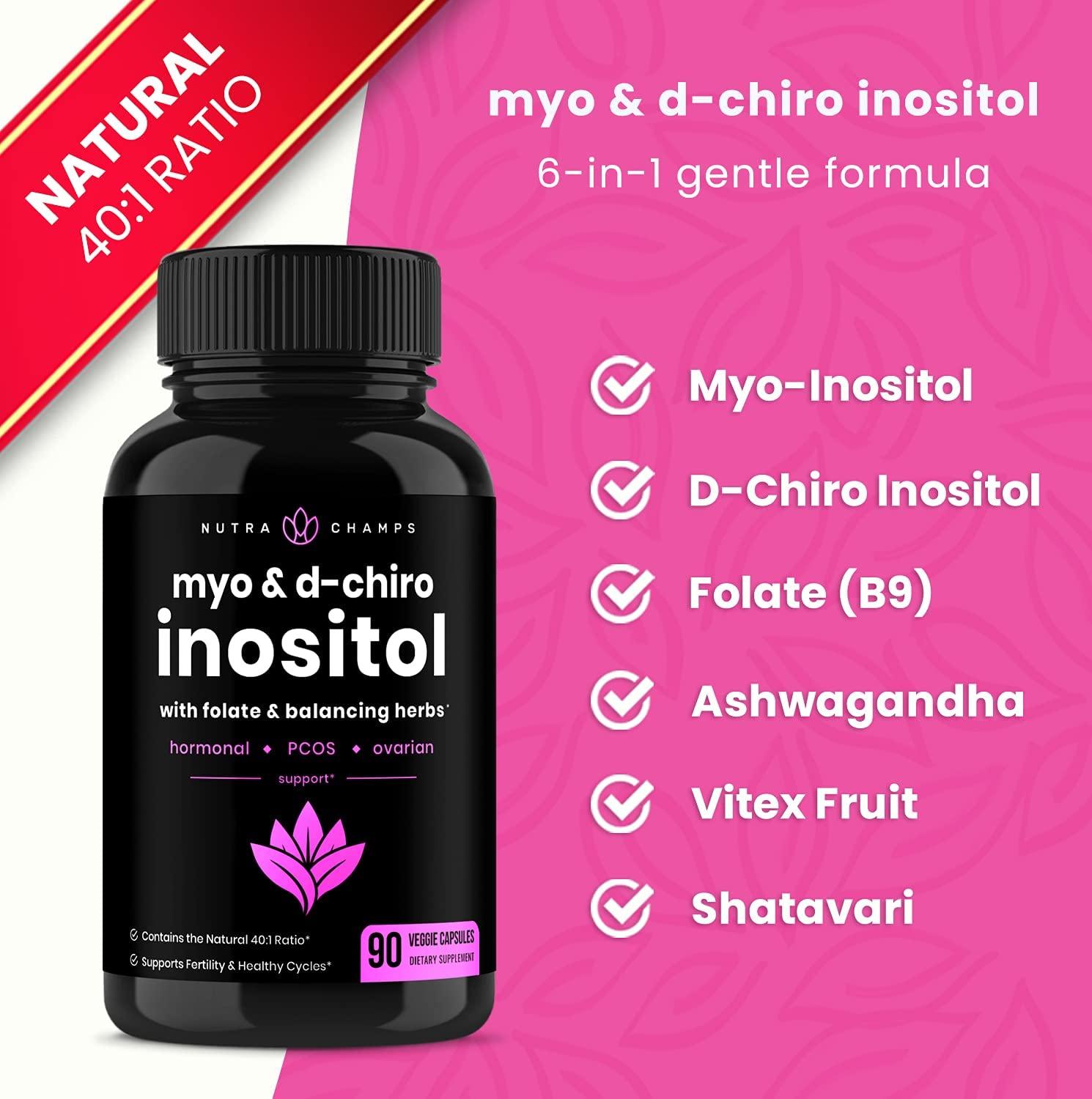 Inositol & Chiro Inositol Supplement 40:1 Ratio B8 Powder with Vitex ...