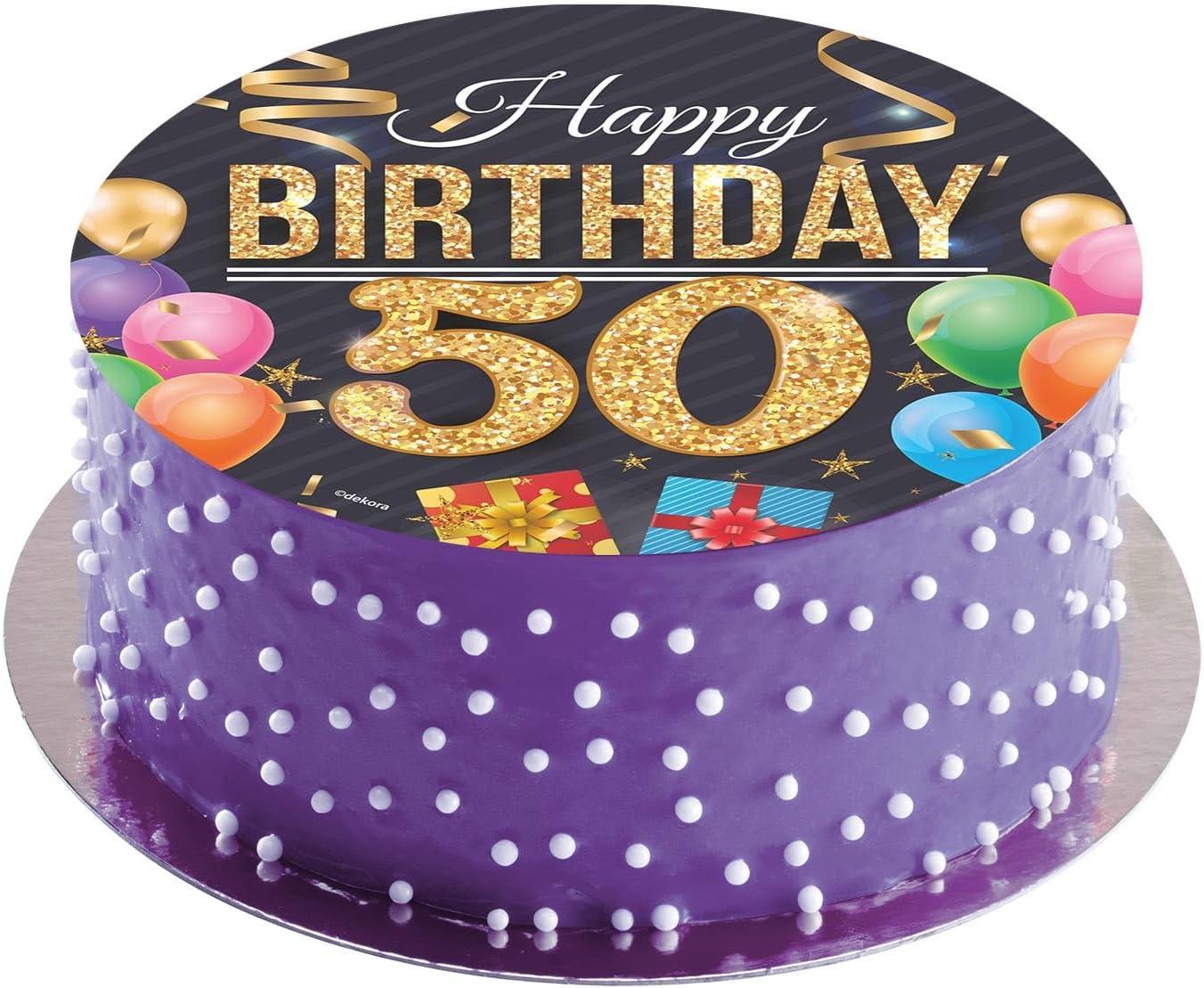 Dekora Happy 50 Birthday Wafer Disc for Cake Edible Cake Topper for ...