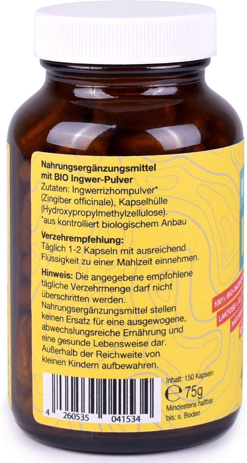 Verduro Organic Ginger Capsules - 150 High Dose Vegan 800mg - Pure ...