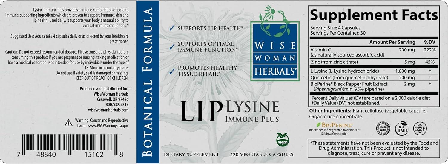 Wise Woman Herbals Lysine Immune Plus Lip Capsules - 120 Count ...