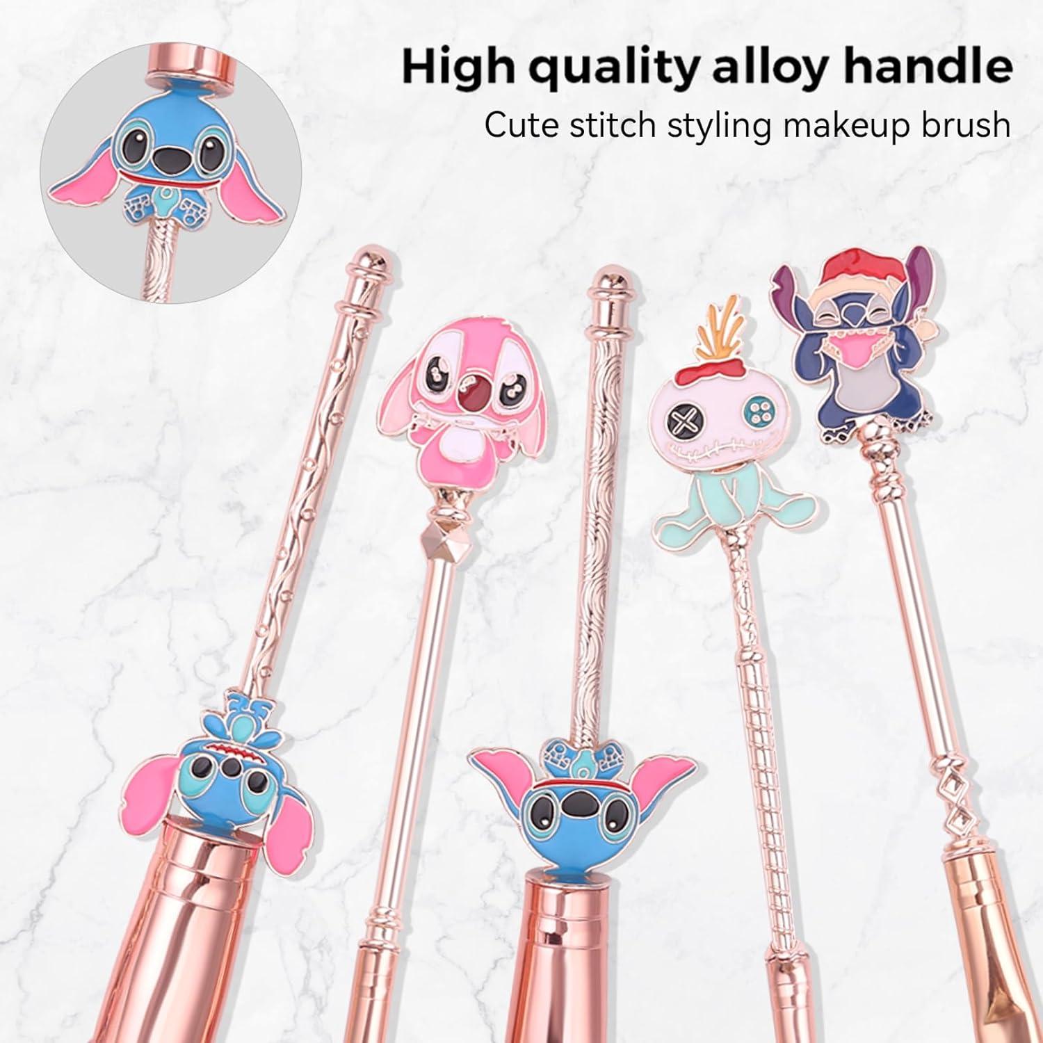 5 Pcs Lilo and Stitch Makeup Brush Set - Portable Kawaii Cosmetic ...