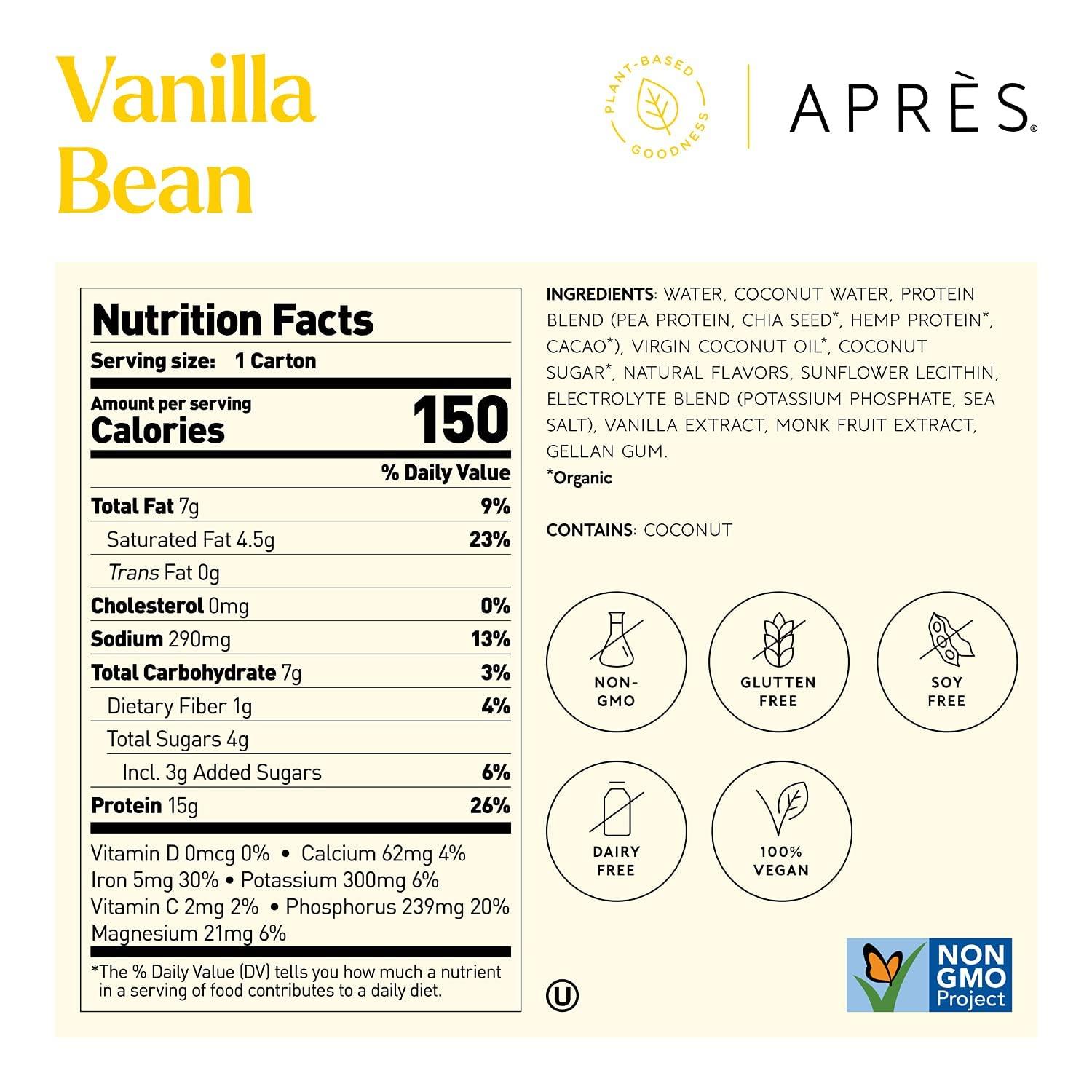 Apres Vanilla Plant-Based Protein Shake - Vegan, Non-GMO, Dairy-Free ...