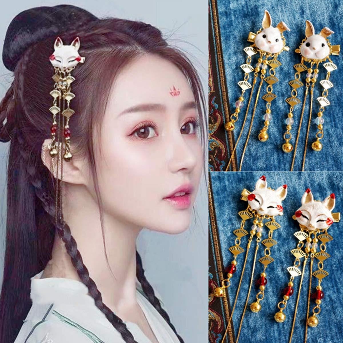 Japanese Fox Rabbit Hairpin Kanzashi Set for Kimono Yukata Bride Hanfu ...