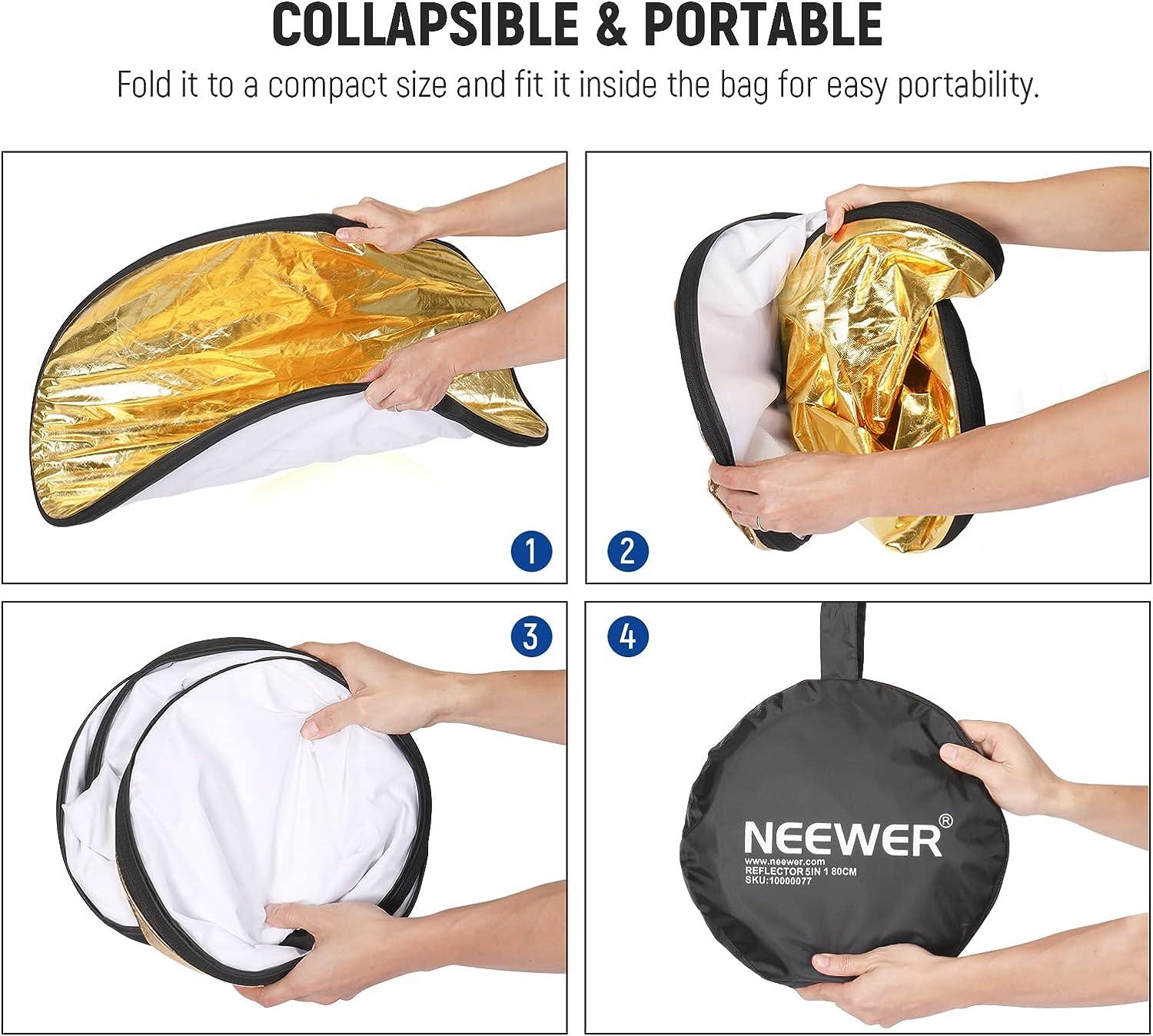 NEEWER 32 5-in-1 Light Reflector Kit with Metal Clamp and Short Stand ...