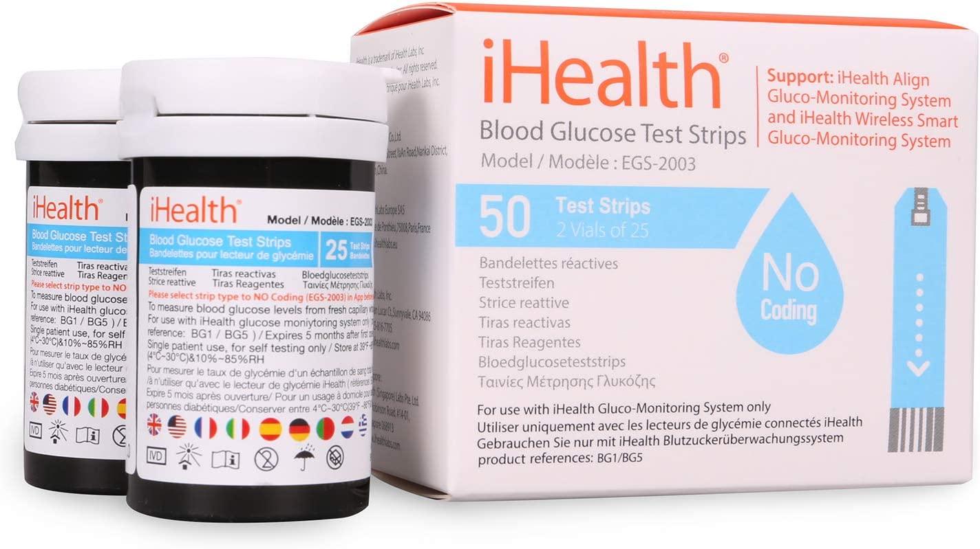 iHealth Blood Glucose Test Strips (50 Count) - No Coding, Precision ...