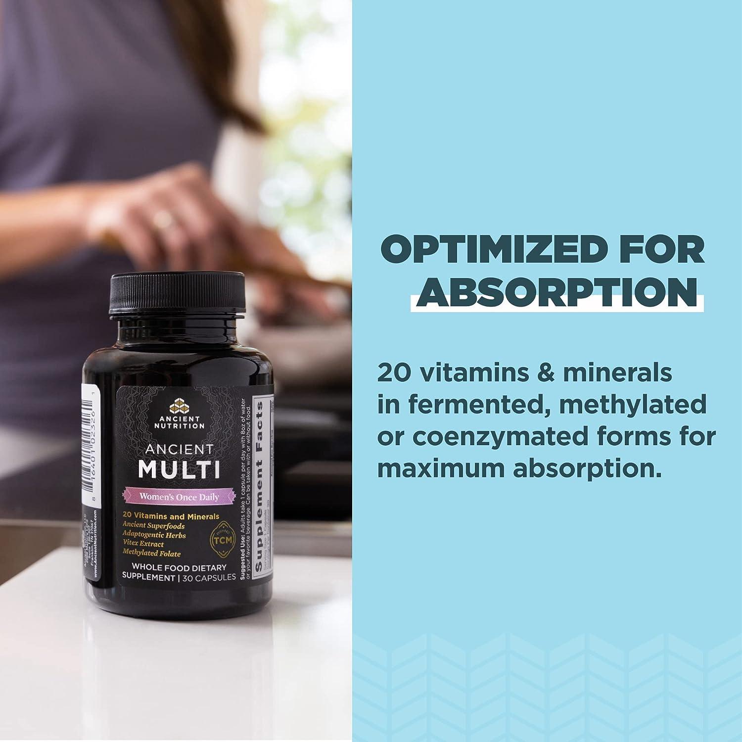 Ancient Nutrition Women's Multivitamin | Once Daily Vitamin B, C, K2 ...