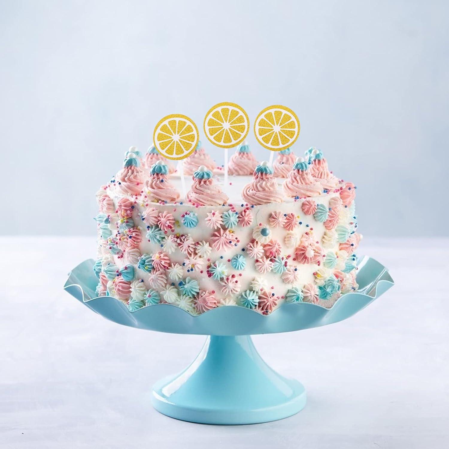 Abaodam 24pcs Lemon Cake Toppers Gold Decor Fruit Cupcake Toppers ...