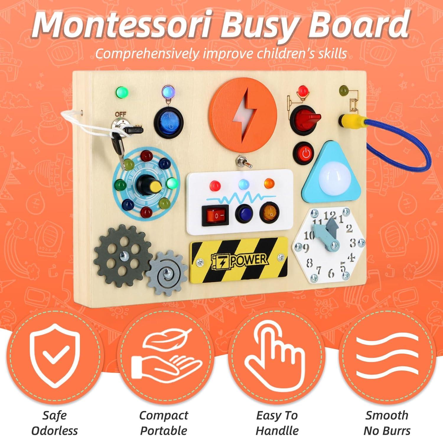Giftota Montessori Busy Board - 20 Switches & 17 LED Lights ...