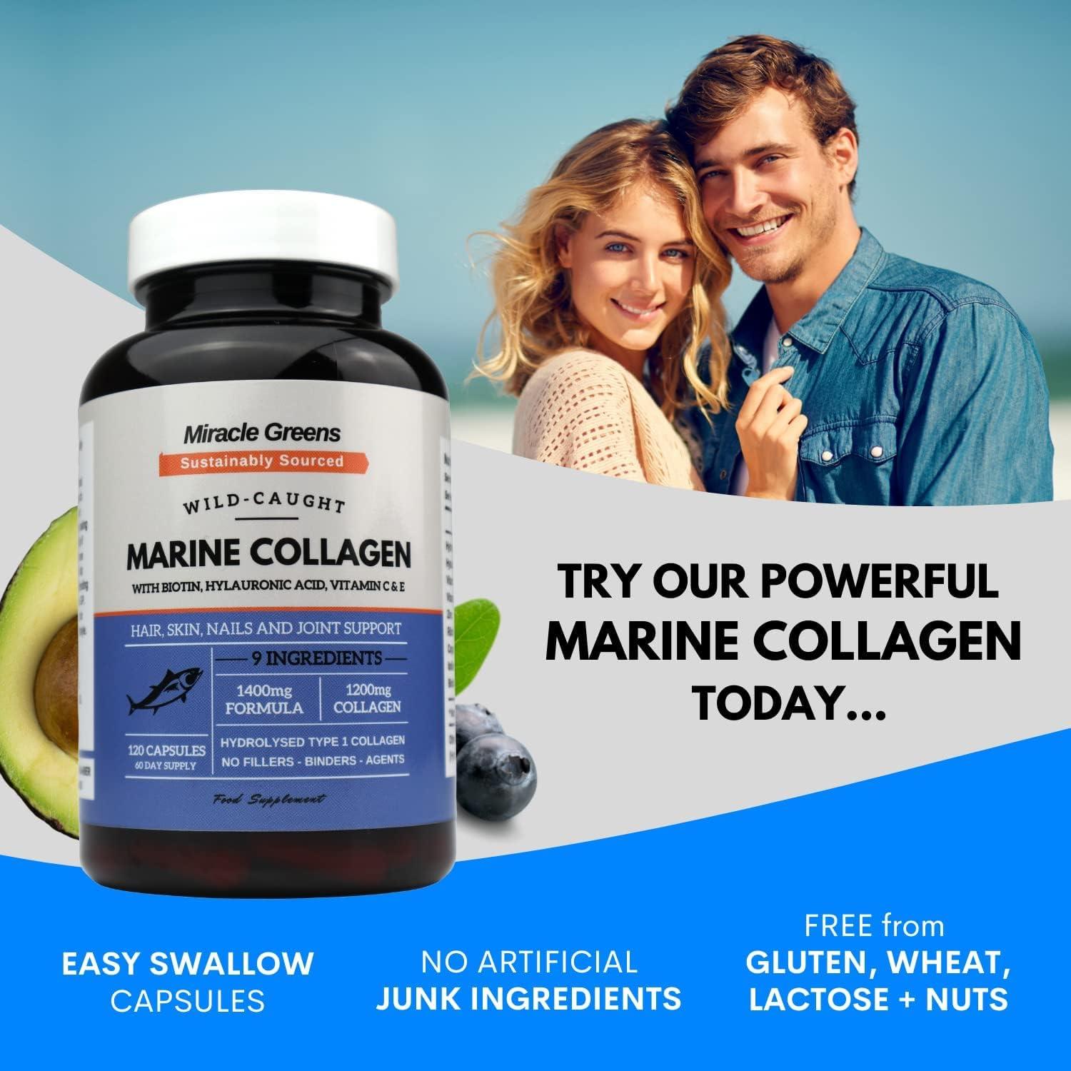 Marine Collagen 1400mg Capsules with Biotin, Hyaluronic Acid, Vitamin C ...