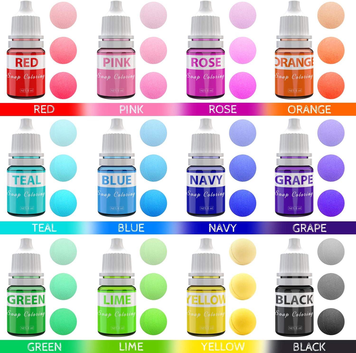 12 Colors Liquid Soap Color Set - Food Quality Pigments for DIY Soap ...