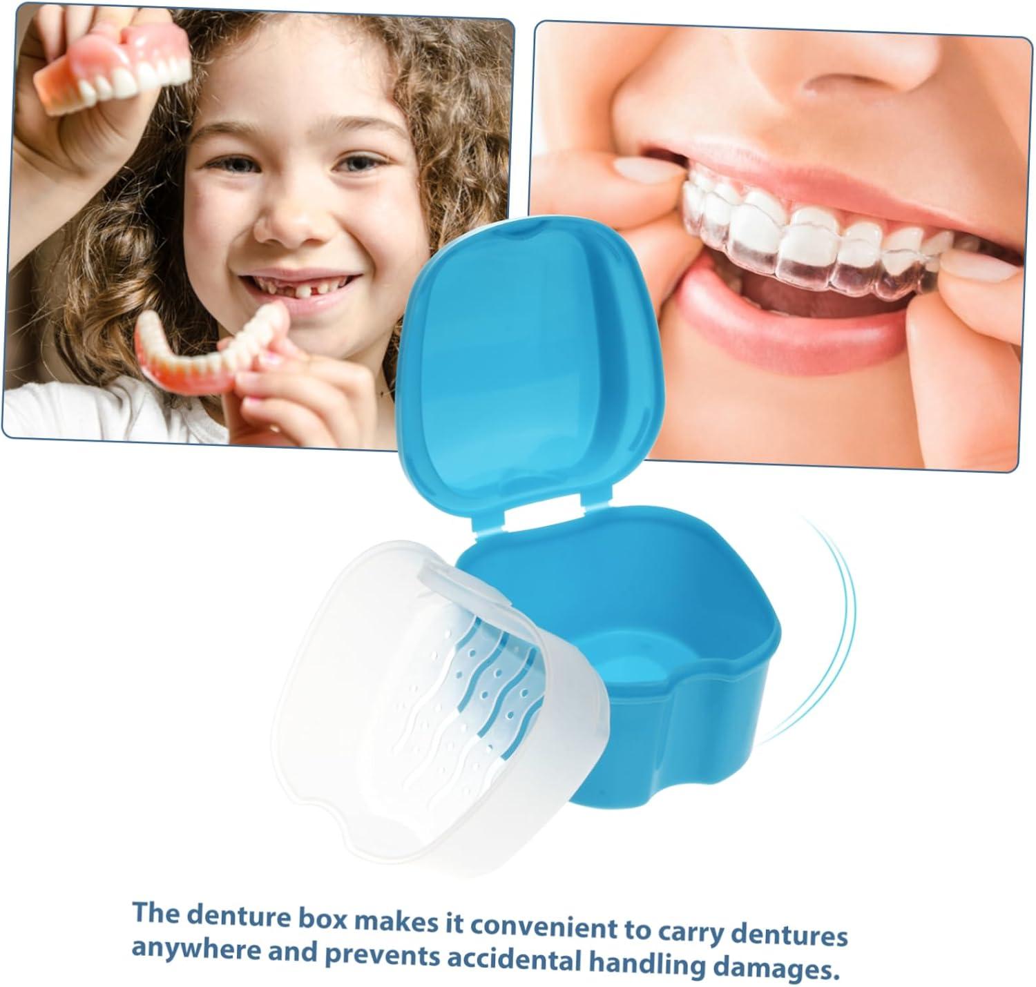 Coheali Prosthetic Toothbrush & Denture Box - Pink & Light Blue Storage ...