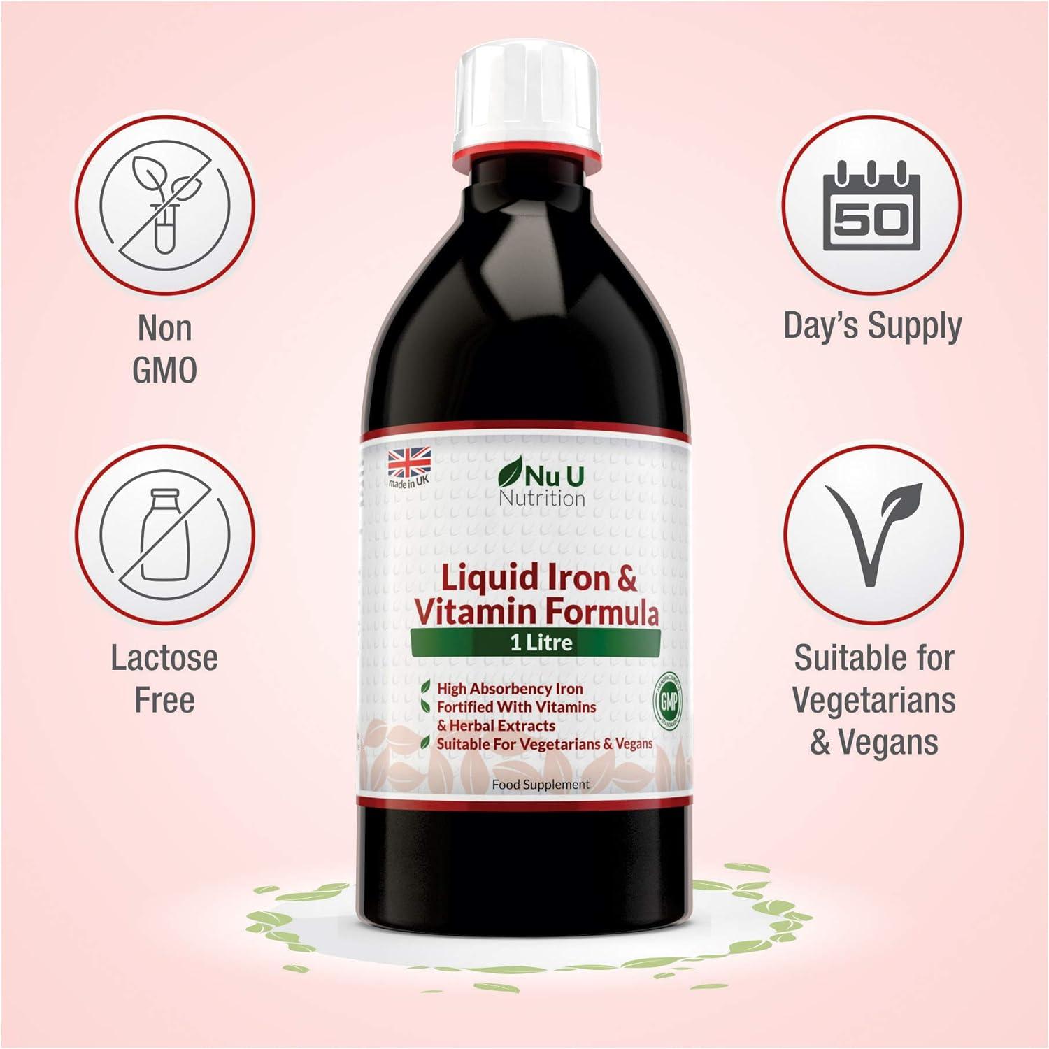 Nu U Nutrition Liquid Iron Supplement 1 Litre - Vegetarian & Vegan ...