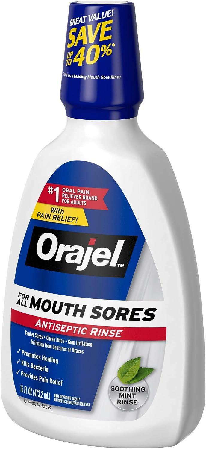 Orajel Antiseptic Mouth Sore Rinse 16 Fl Oz - Fast Pain Relief ...