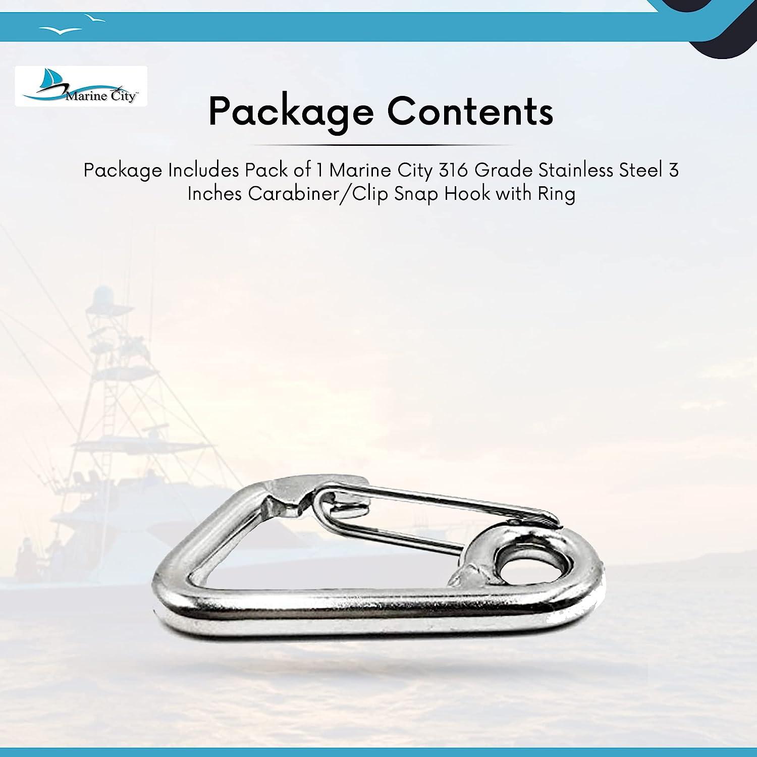 Marine City 316 Stainless Steel Carabiner Spring Snap Hook with Ring 2 ...