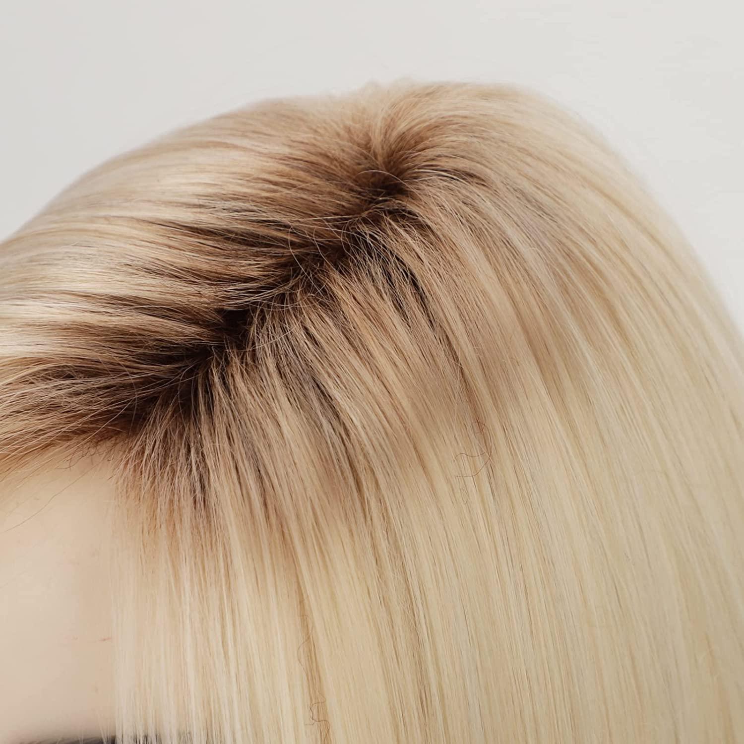 14-inch Platinum Blonde Bob Wig for White Women - Straight Ombre Blonde ...