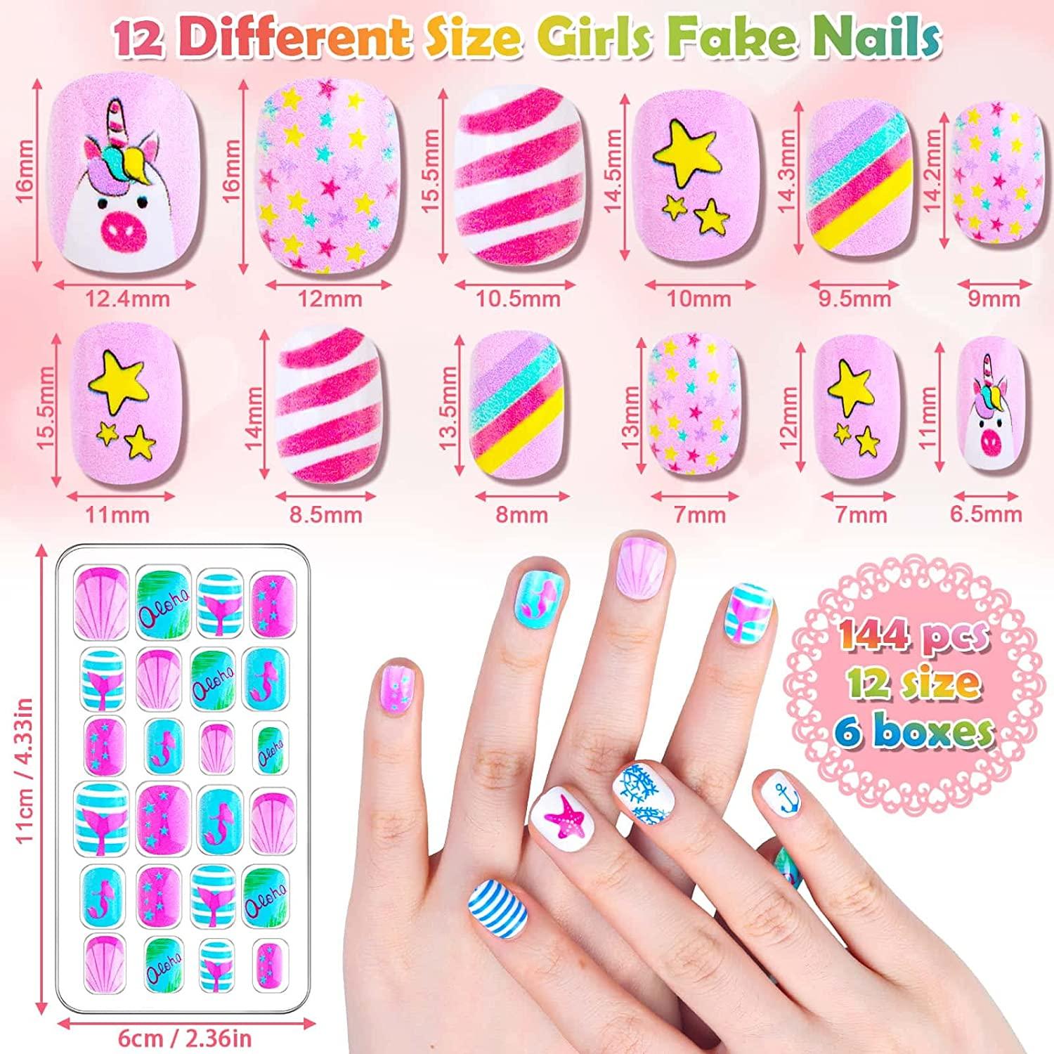 144-Piece Kids Press on Nails | Acejoz Summer Style Fake Nails for ...
