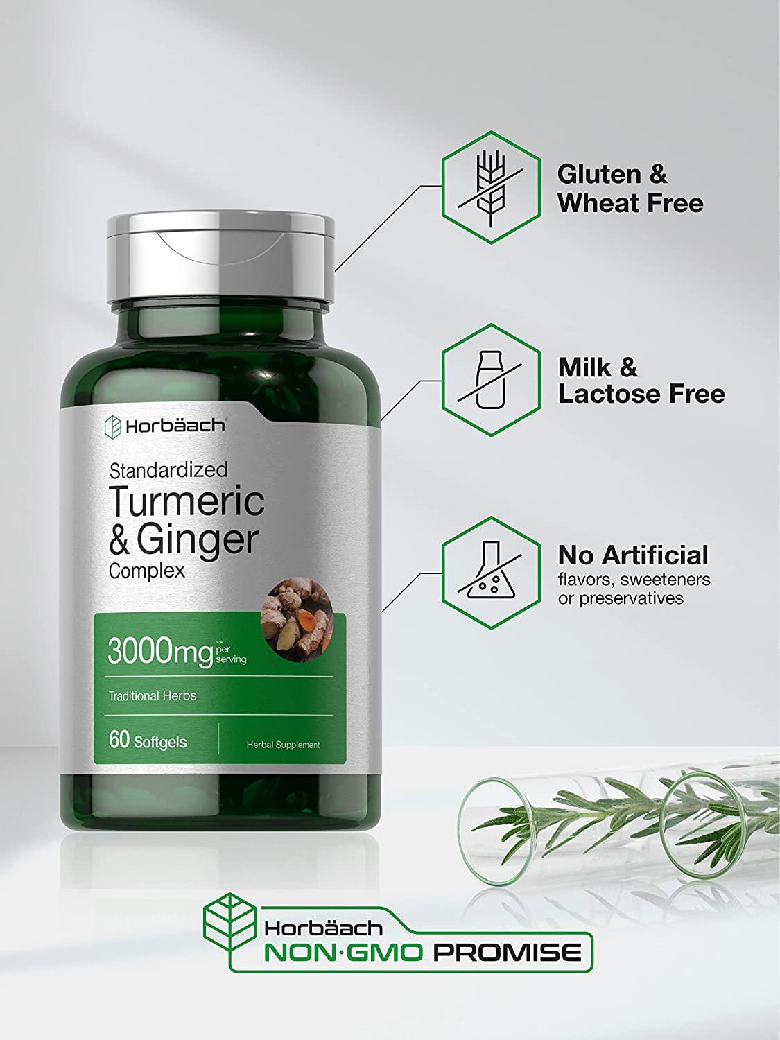Turmeric & Ginger Supplement 3000mg | 60 Softgels | Curcumin Complex ...
