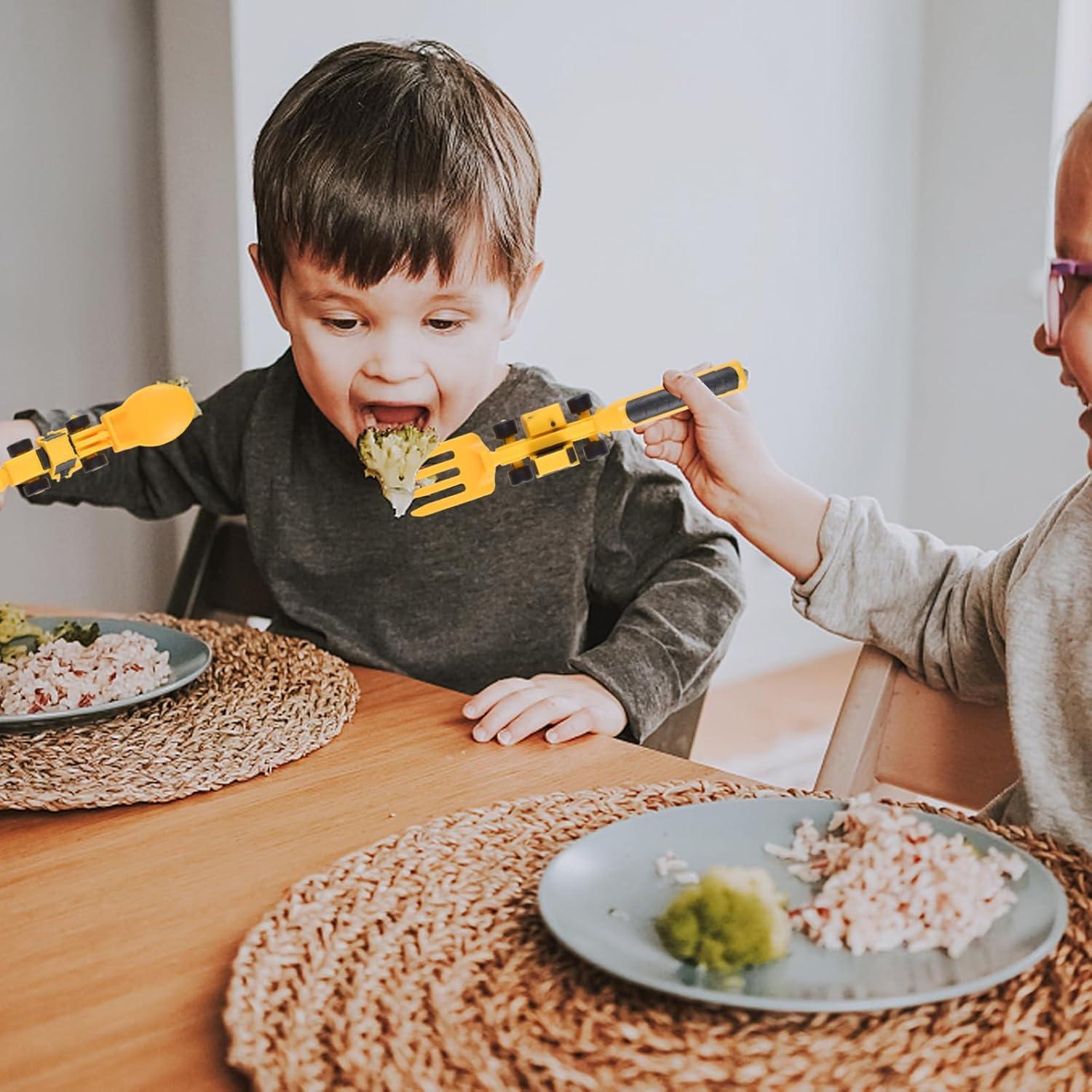 Buy Forhome Silicone Baby Cutlery Set - 3-Piece Construction Theme Fork ...
