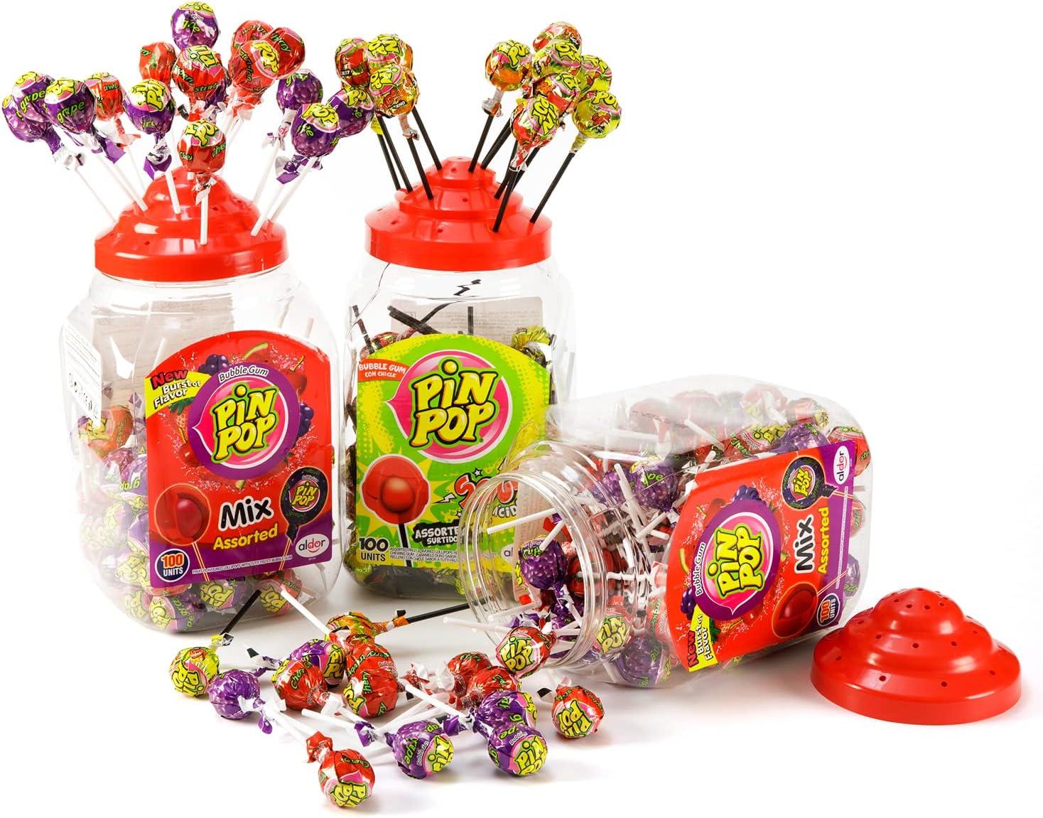 PIN POP Bubblegum Filled Center Lollipops (Gelatin Free) (Sour Mix ...