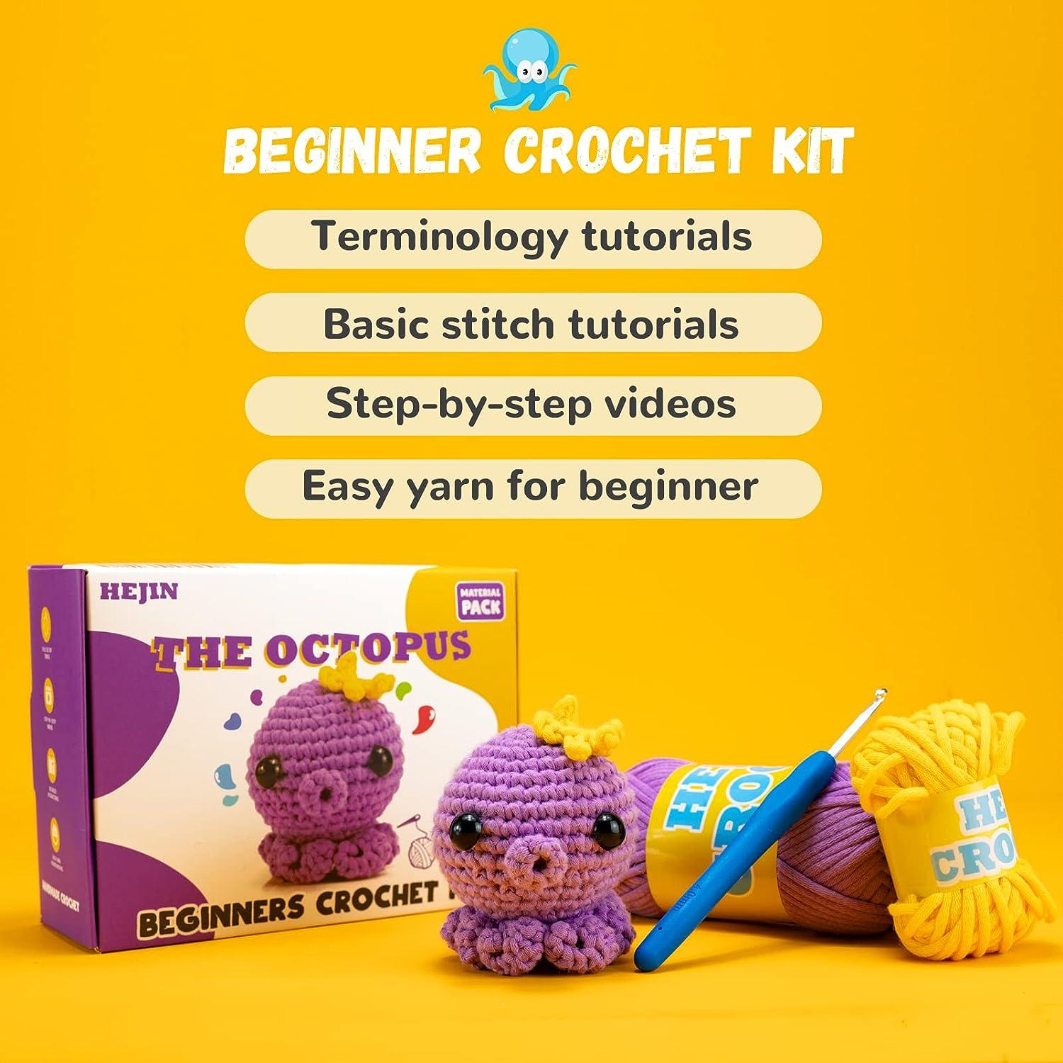 HEJIN Crochet Kit for Beginners - Octopus Animal Kit with Videos, Yarn, Hook - Perfect Gift for ...