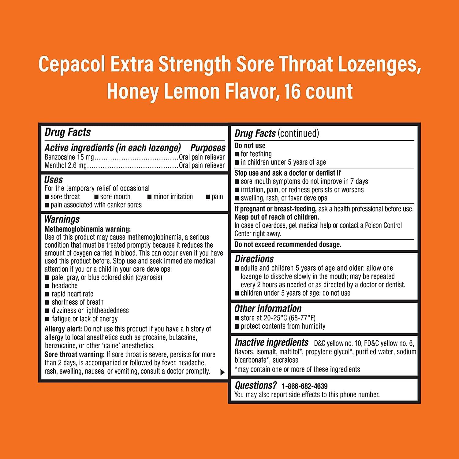 Cepacol Extra Strength Sore Throat Lozenges, Powerful Symptom Relief ...