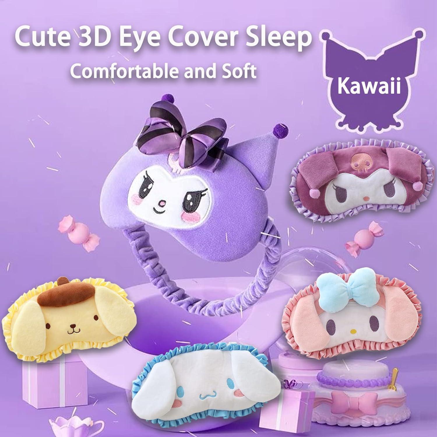Kawaii Sleep Eye Mask for Girls & Women - Cute Cartoon Plush Eye Cover ...