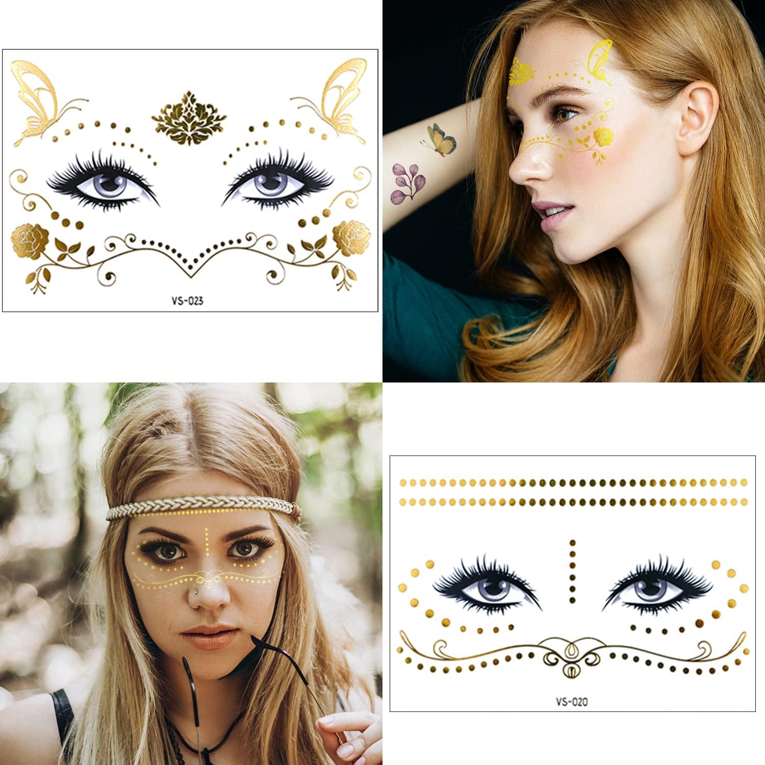 Temporary Face Tattoo Set - 9 Sheets, Metallic Glitter, Butterfly ...
