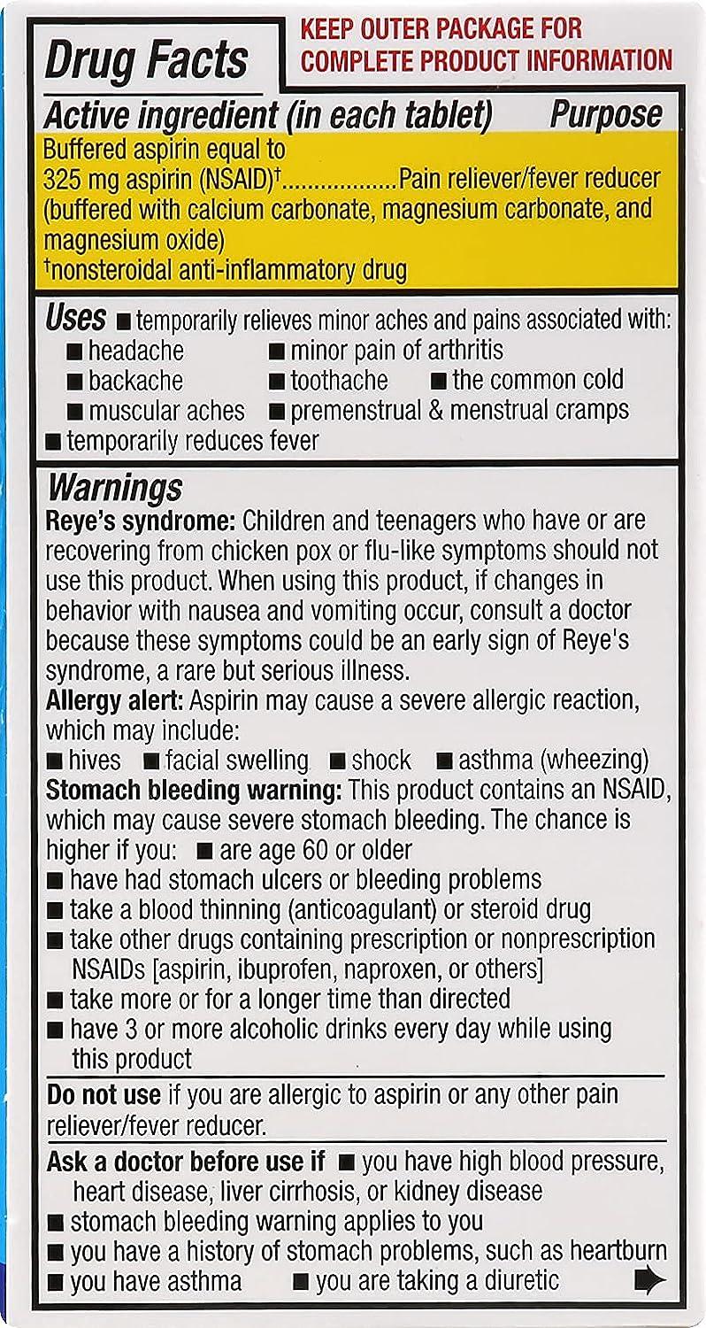 Bufferin Aspirin Pain Reliever 325mg Coated Tablets - 130 Count (Pack of 2)