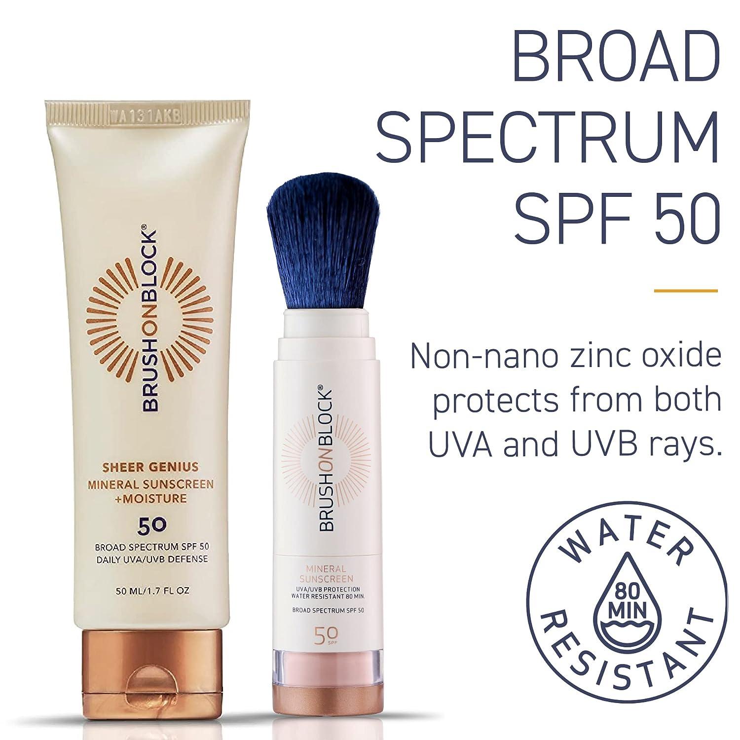 Brush On Block Mineral Sunscreen Duo SPF 50 - Sheer Genius Moisturizer ...