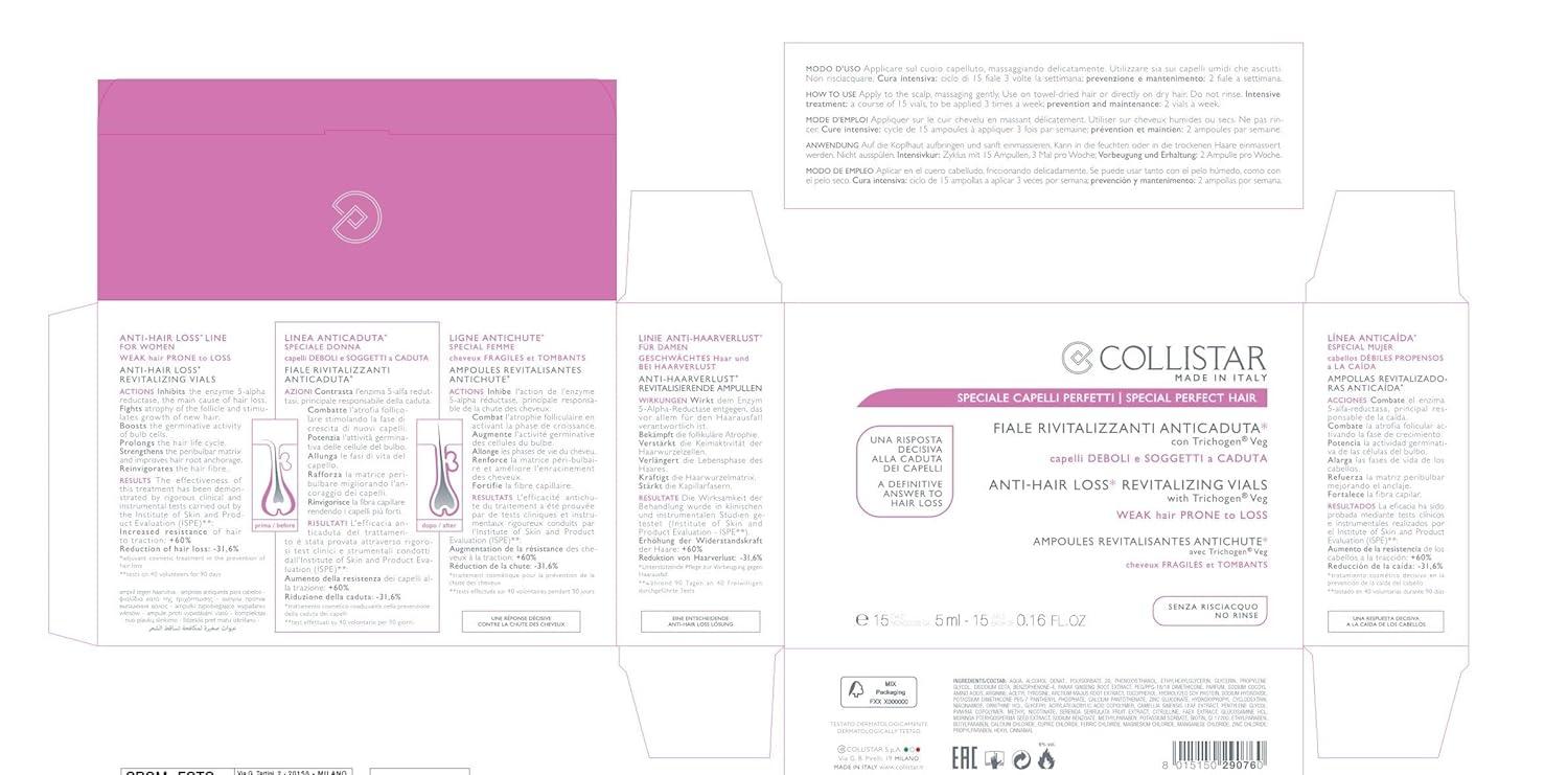Collistar PERFECT HAIR Anti Hair Loss Vials for Women - 15 Pack | Boost ...
