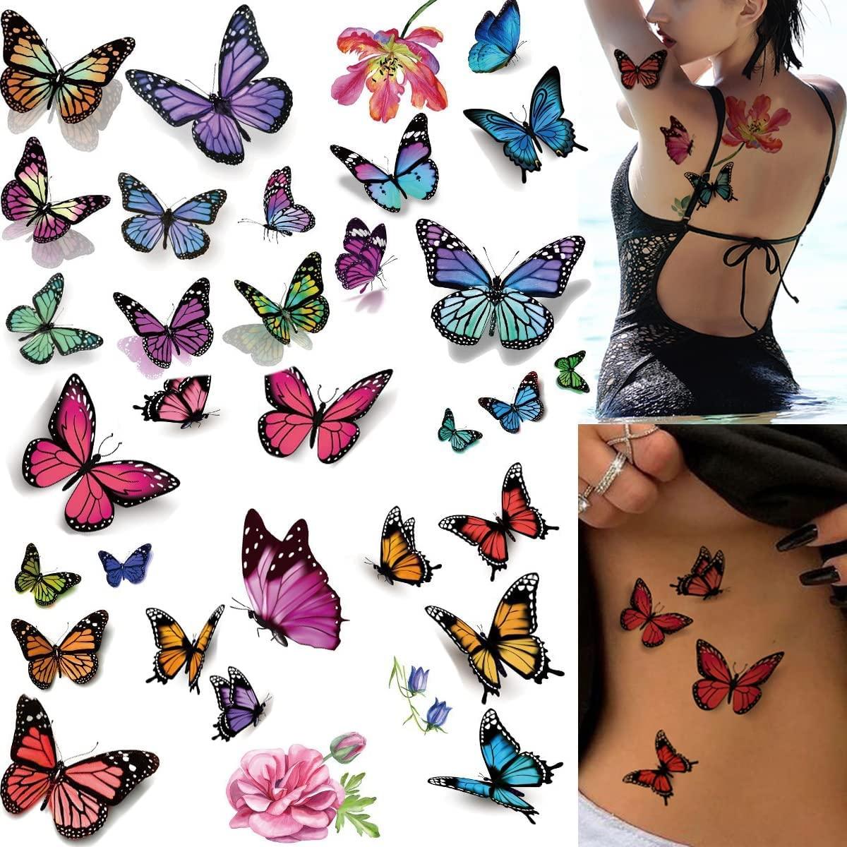 150 Various Styles Butterfly Temporary Tattoos - Waterproof 3D Body Art ...
