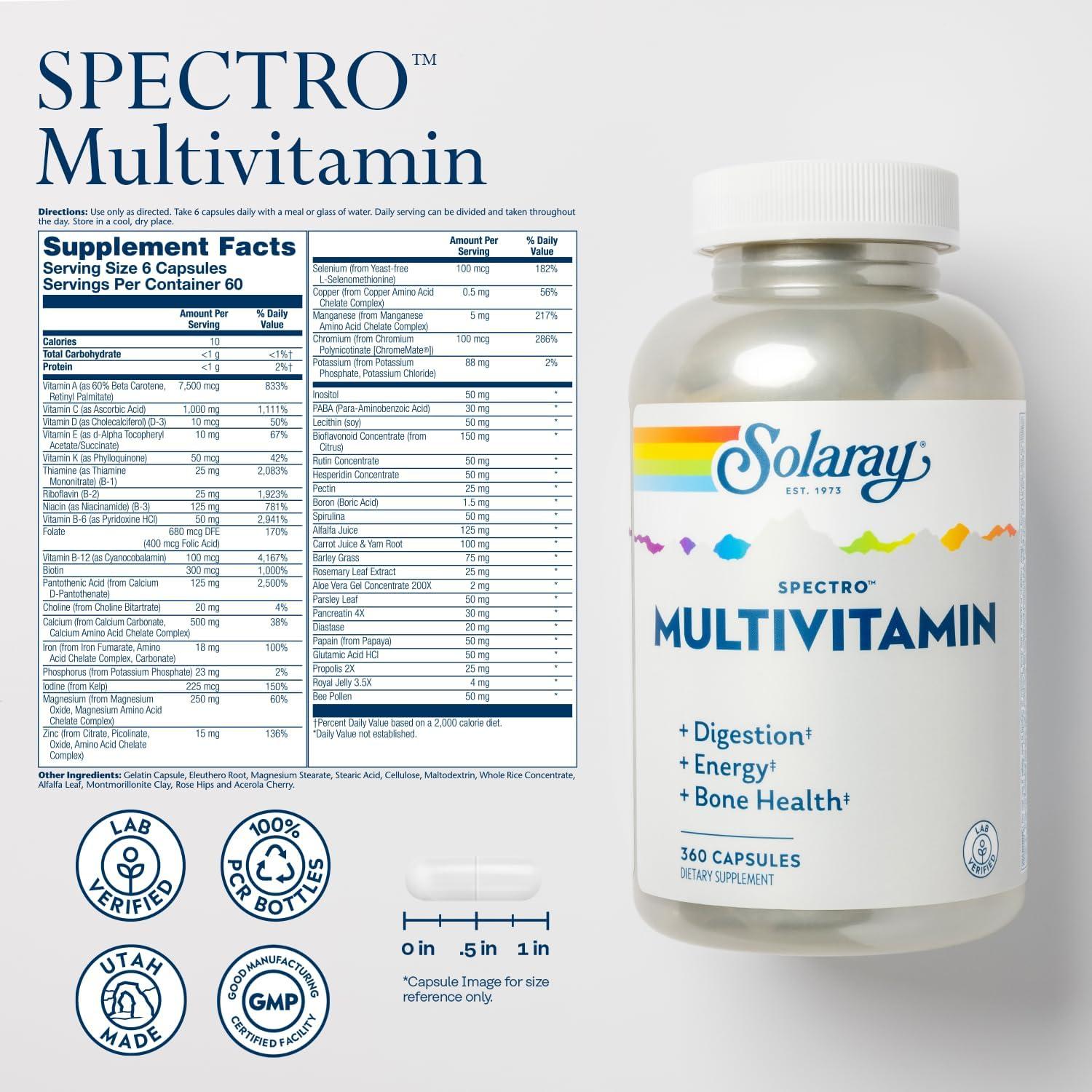 Solaray Spectro Multivitamin with Iron - 360 Capsules, 60 Servings ...