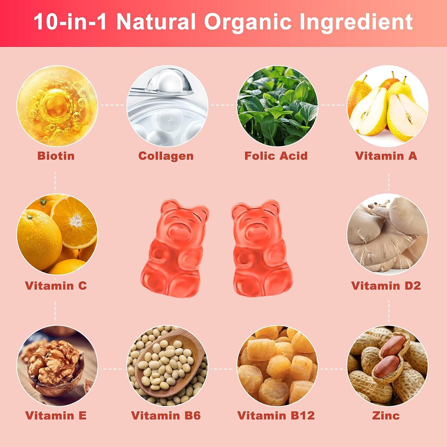 ACEYO Organic Biotin Collagen Gummies 12000mcg for Hair Growth with ...