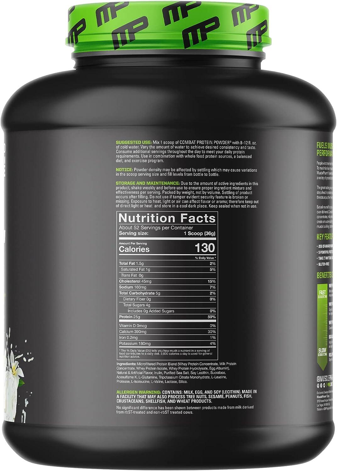 MusclePharm Combat Protein Powder - 5 Protein Blend, Vanilla, 4.1 lbs ...