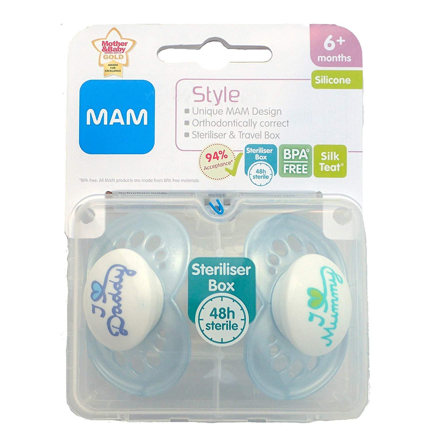 MAM Style Pacifiers 2-Pack: I Love Mummy & I Love Daddy - 6 Months+ ...