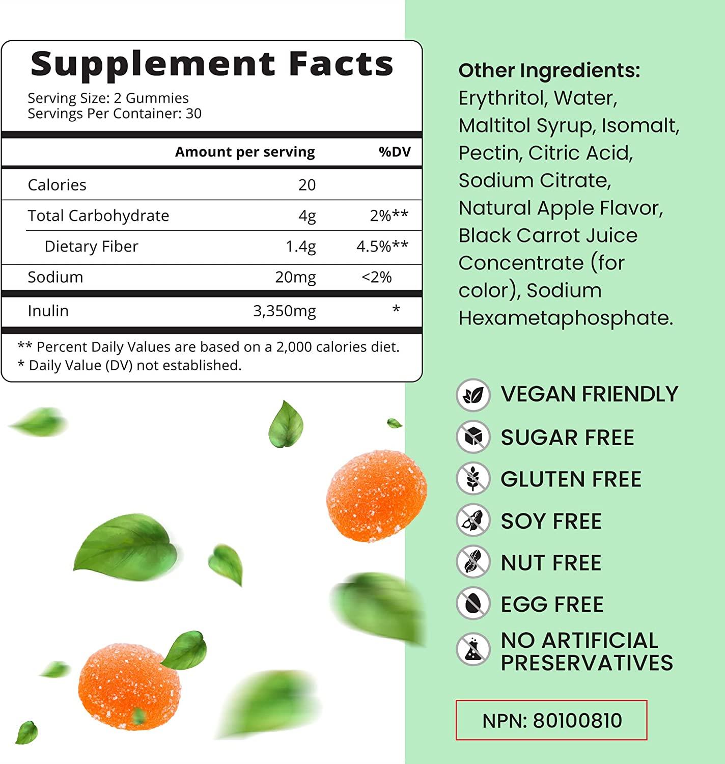 Chicory Root & Inulin Fiber Prebiotic Gummies - Apple Flavor | 60 Ct ...