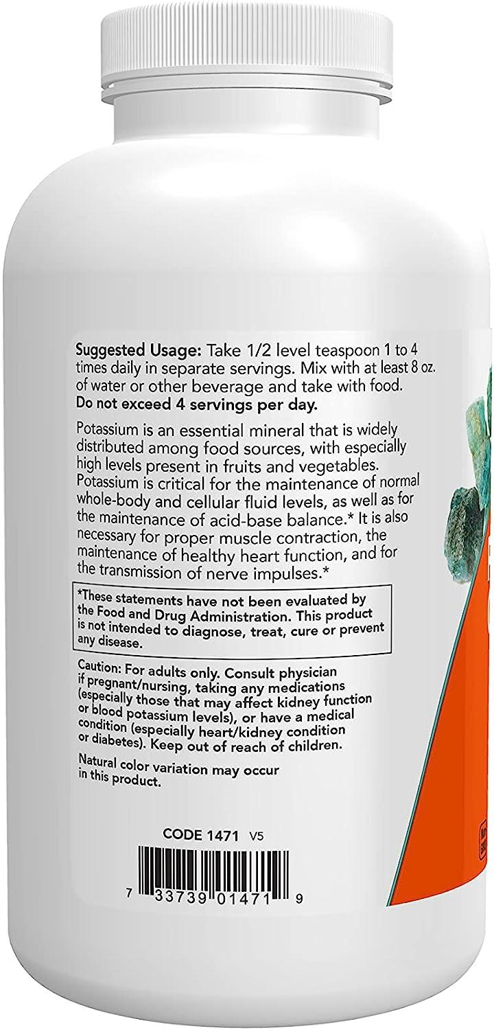 NOW Potassium Gluconate Pure Powder 175 mg Essential Mineral Supplement ...