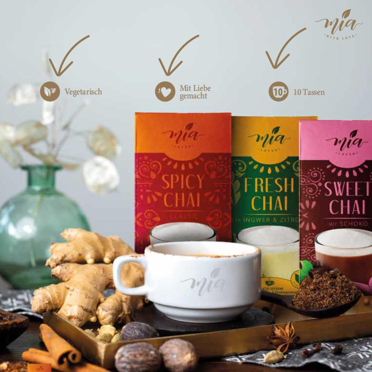 Mia Fresh Chai Ingwer & Lemon Milk Tea Powder - 16 Pack (10 Sticks x ...