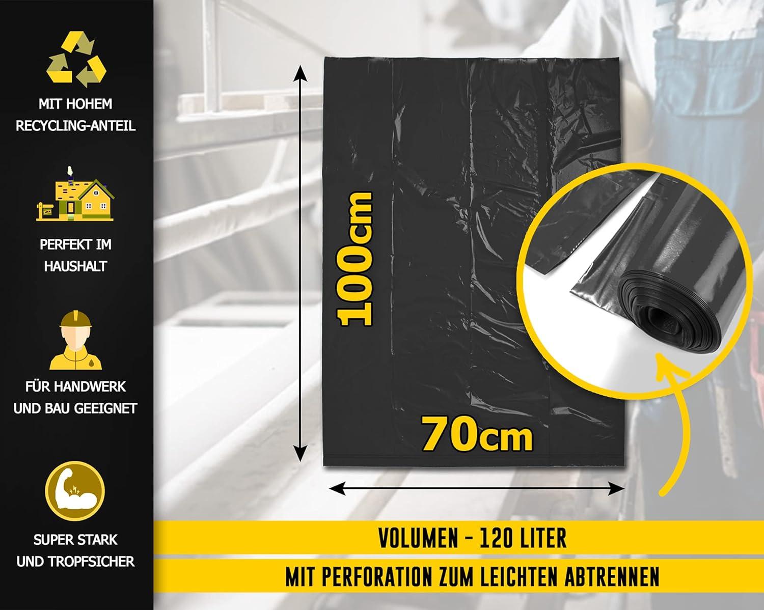 Buy 120L Black Garbage Bags - Extra Tearproof Waste Bags | 75 Pack XXL ...