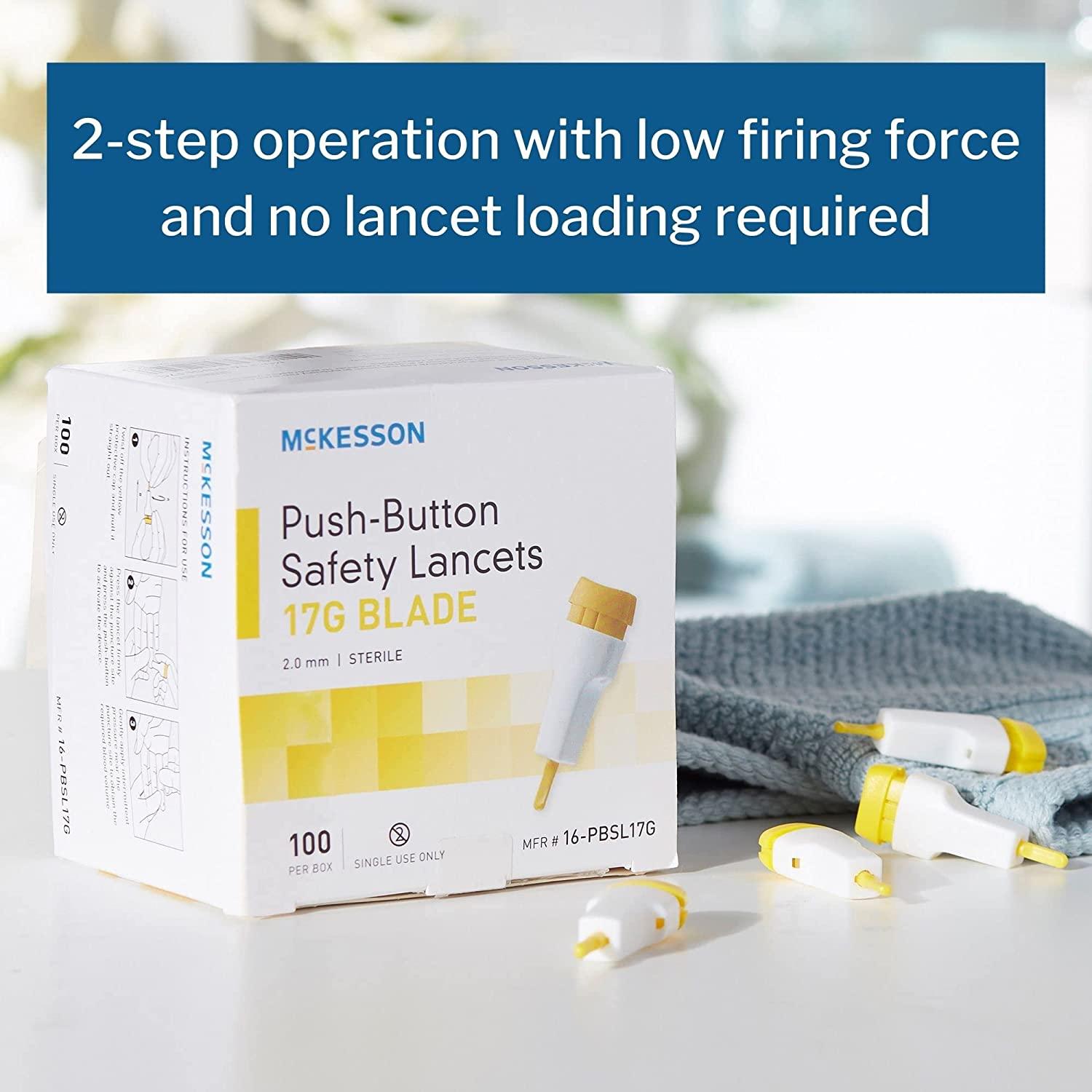 McKesson Safety Lancets 17 Gauge Sterile Push-Button 2mm Blade - 100 ...