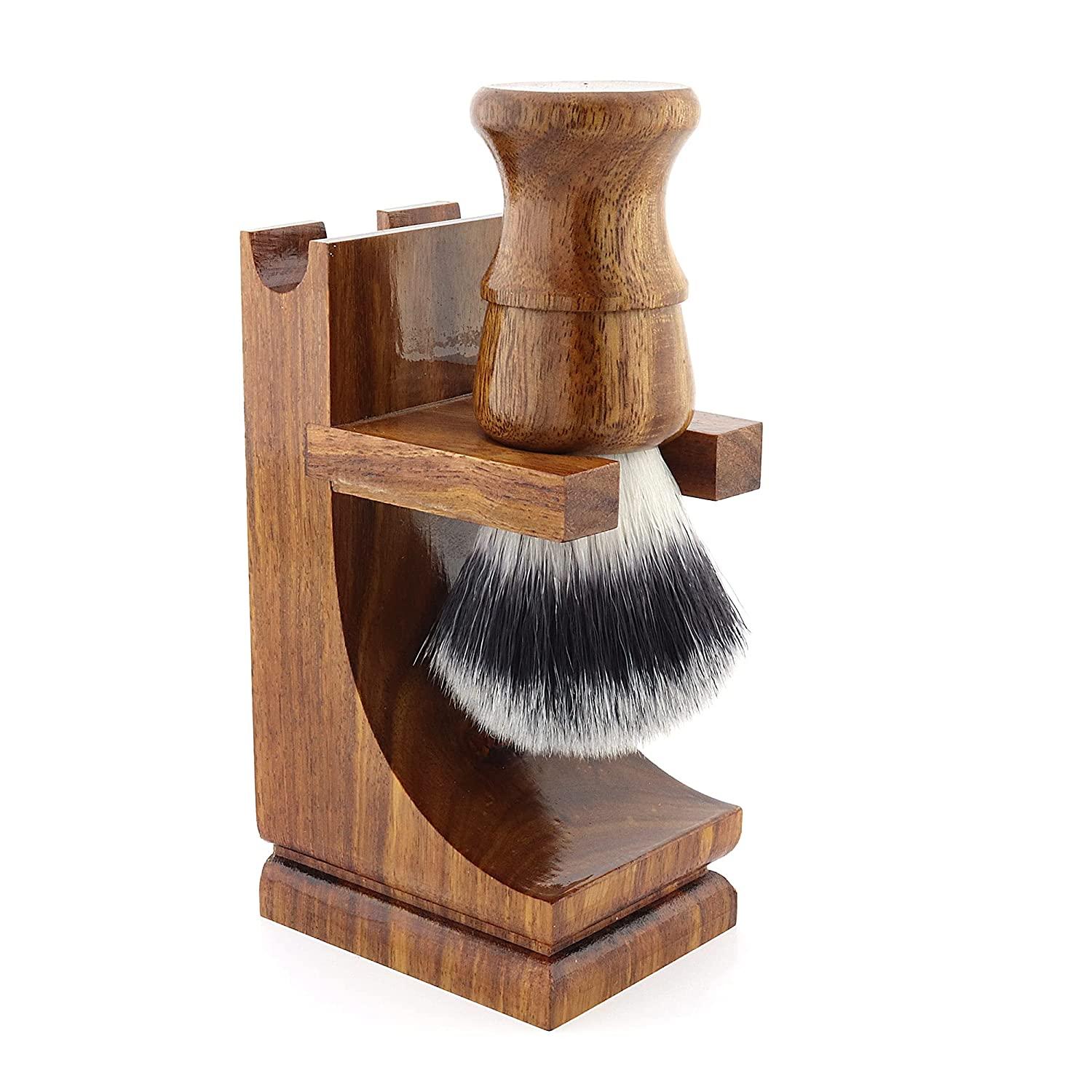 Premium Shaving Razor & Brush Stand - Walnut Finish | Universal Holder ...