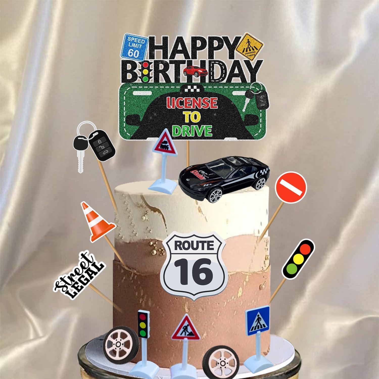 13PCS Driver License Birthday Cake Toppers New Driver Glitter Cake ...