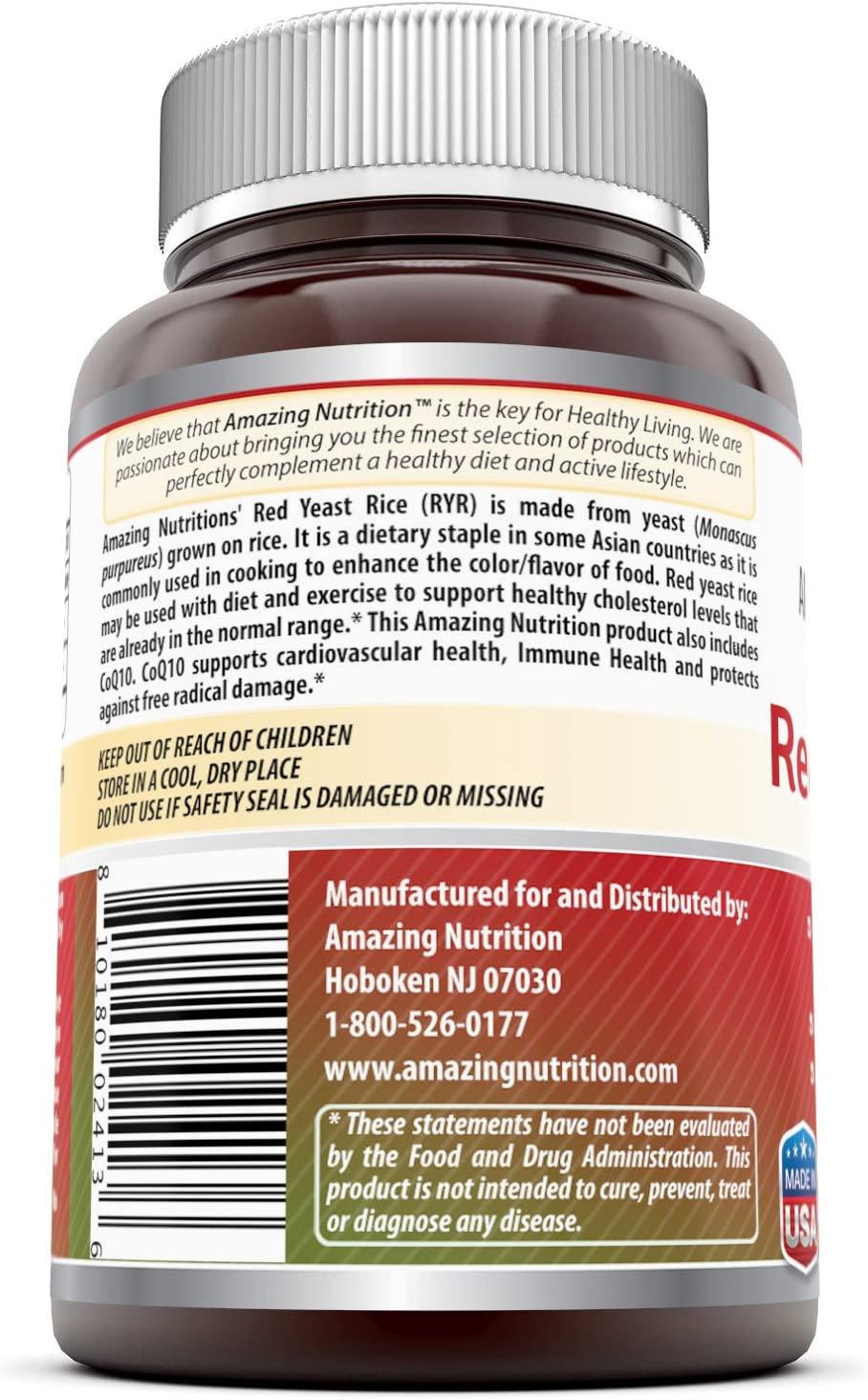 Amazing Formulas Red Yeast Rice 600mg + CoQ-10 50mg | 120 Vegetarian ...
