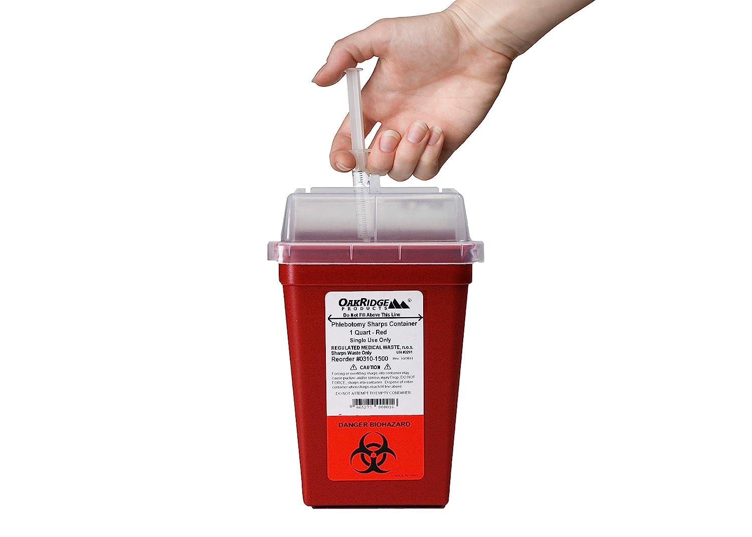 OakRidge Products 1 Quart Size Sharps and Biohazard Disposal Container,