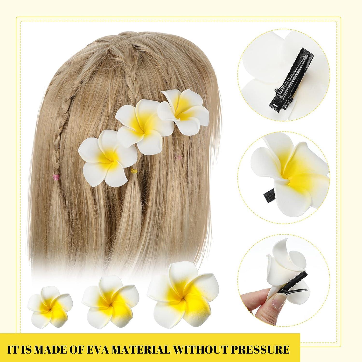 Crowye 100 Pieces Mixed Size Artificial Plumeria Flower Hair Clips ...