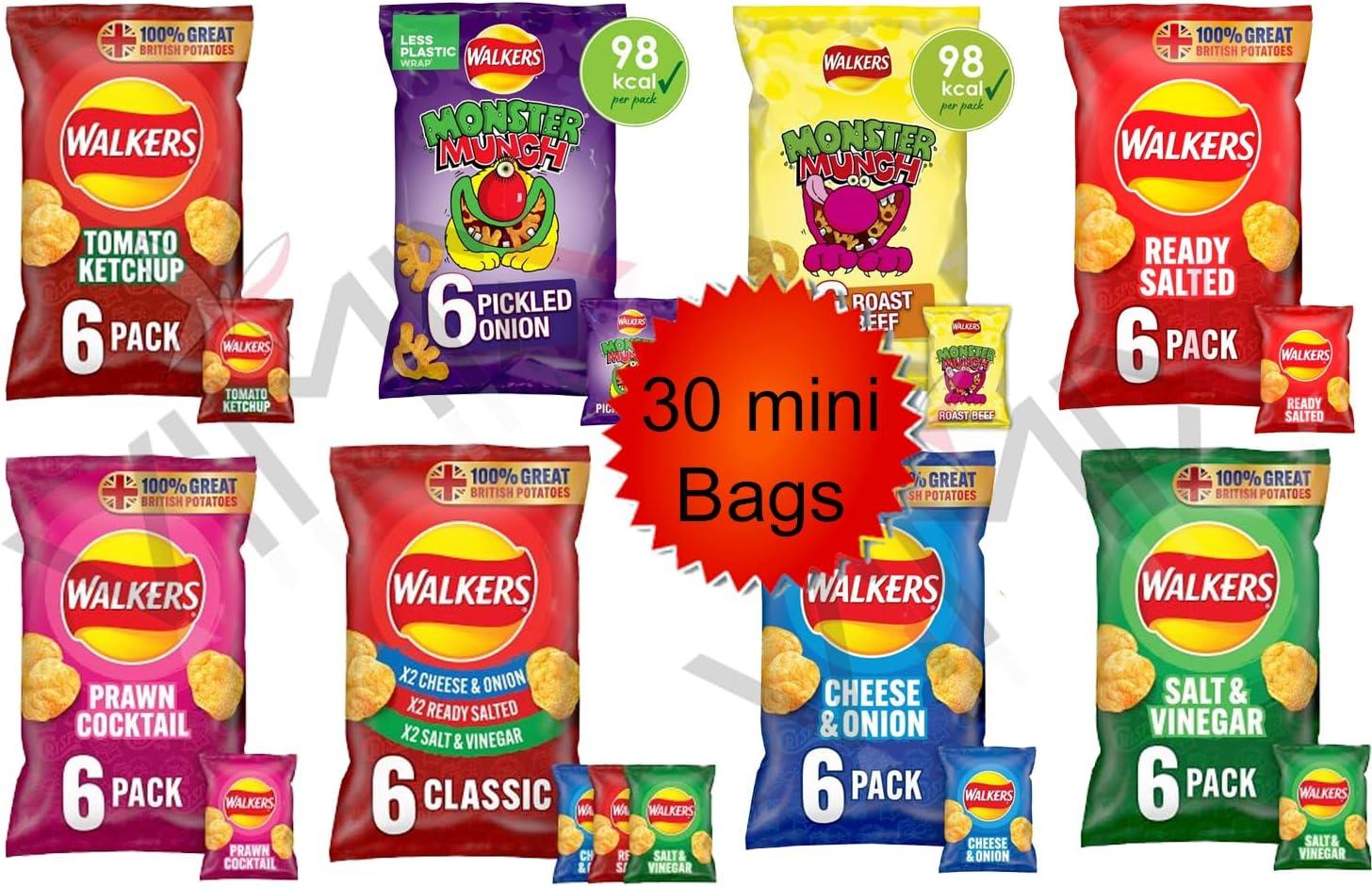 Walkers Flavour Crisps 6 Packs | 05 Bags Mixed Flavour | Total 30 Mini ...